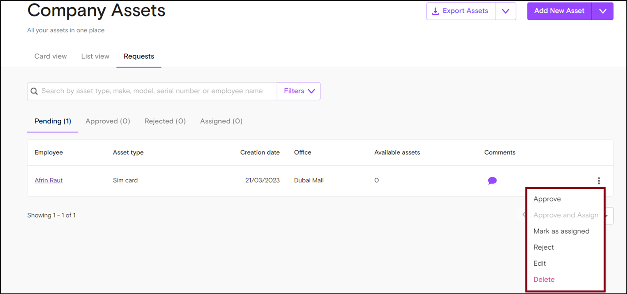 Managing employee Asset requests – English
