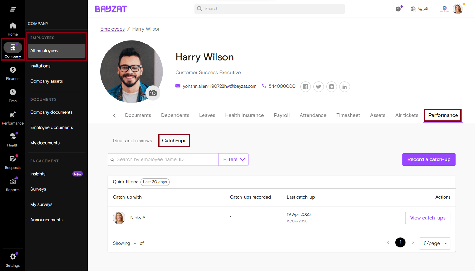 How to view employee catch-ups as a Line Manager or Super Admin – English