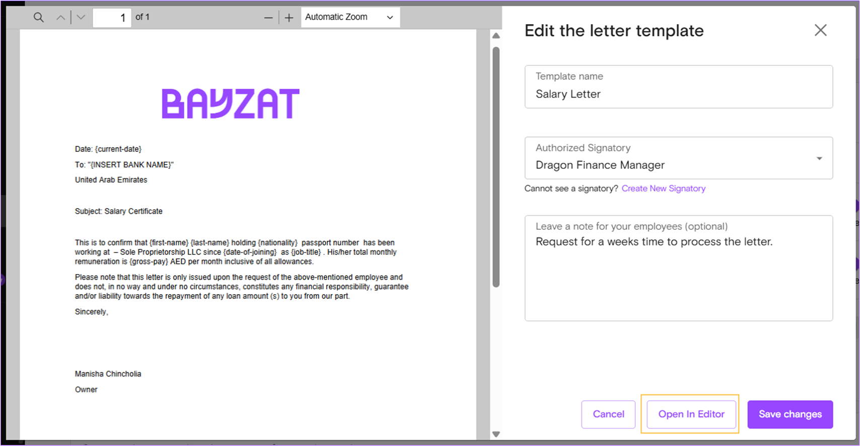 Edit, Delete, Activate & Deactivate a Letter Request Template – English